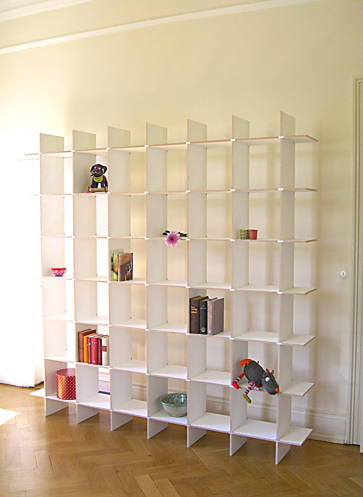 design regal weiß für bücher, ordner, LP - zum stecken, bücherregal